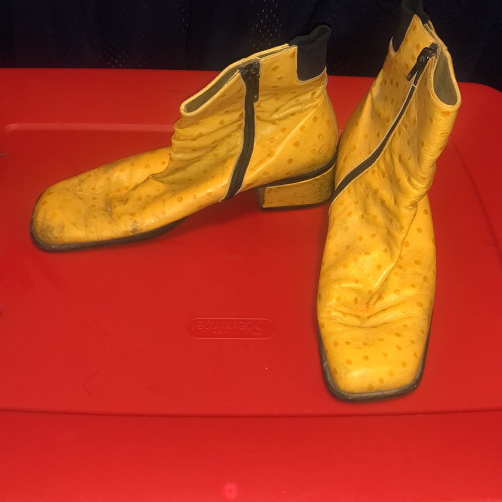 Leather Yellow Ostrich Print Boots - Gem